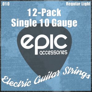 12-pack .010 gauge high e string single electric guitar strings individually wrapped 10 gauge pack of 12