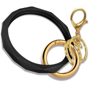 idakekiy key ring bracelets, silicon wristlet keychain circle key chain ring bangle keyring for women girl (black)