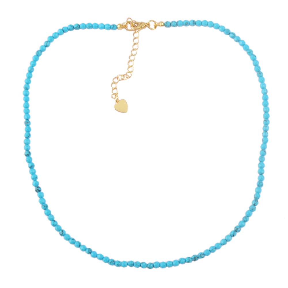 ZENGORI 1 Pcs 3mm Faceted Natural Turquoise Bead Choker Necklace Adjustable Handmade Jewelry JT265-TQ