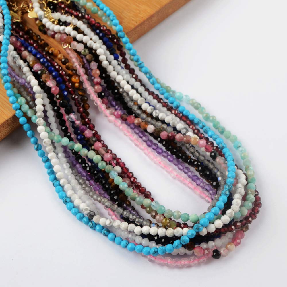 ZENGORI 1 Pcs 3mm Faceted Natural Turquoise Bead Choker Necklace Adjustable Handmade Jewelry JT265-TQ