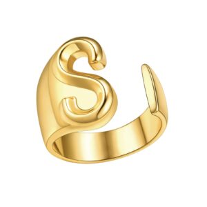 findchic initial ring, gold letter ring, alphabet s statement adjustable open rings for women, stackable ring 18k gold plated wedding band rings jewelry gift