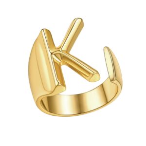 findchic gold letter ring initial k statement open rings for women alphabet knuckle middle finger 18k gold plated chunky adjustable fashion name rings personalized jewelry gift