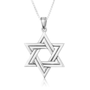 marina meiri classic mens 925 sterling silver chain necklace with large star of david jewish pendant charm, 24 inch box chain necklace - estrella de david - ancient religious judaica amulet