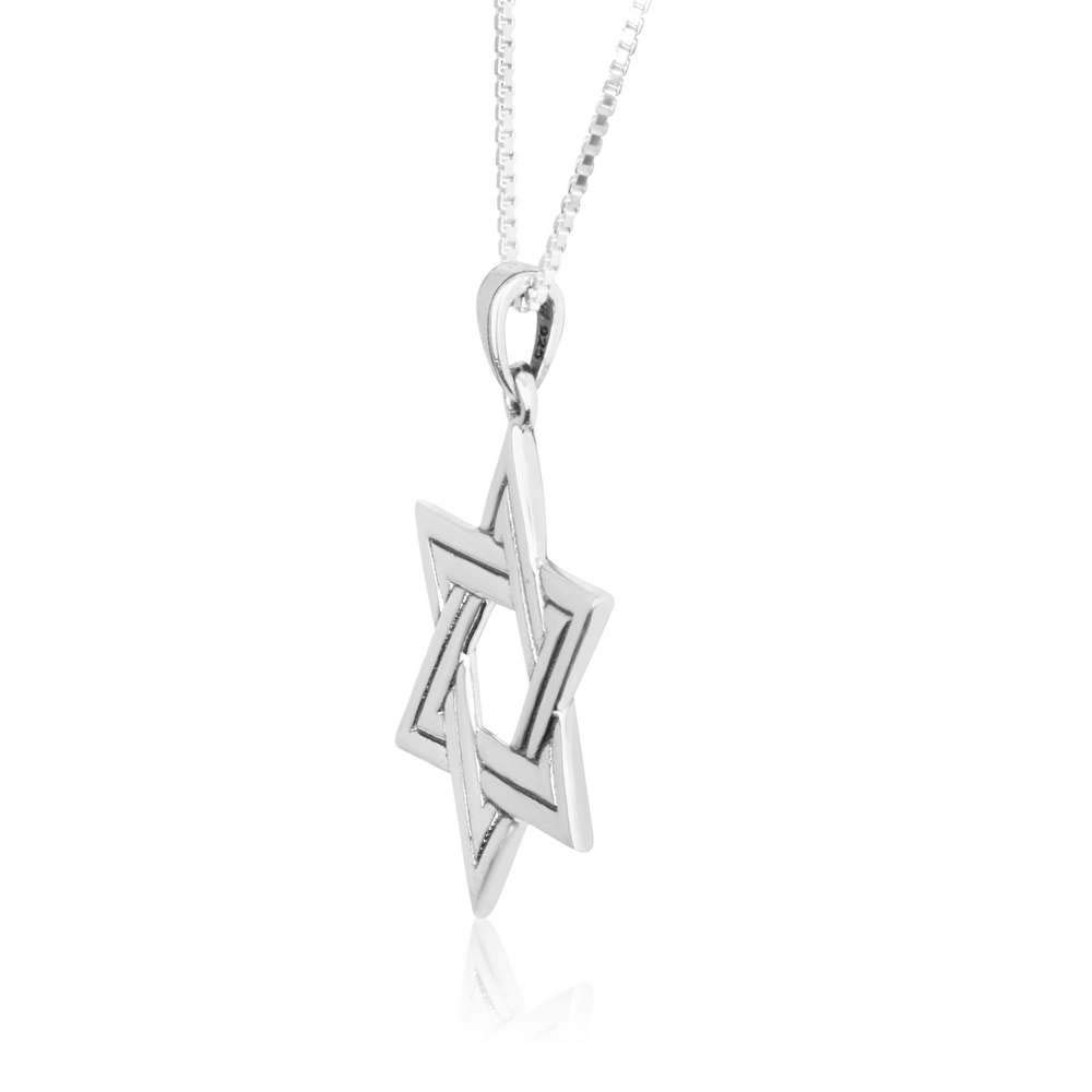 Marina Meiri Classic Mens 925 Sterling Silver Chain Necklace with Large Star Of David Jewish Pendant Charm, 24 Inch Box Chain Necklace - Estrella de David - Ancient Religious Judaica Amulet