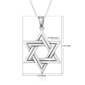 Marina Meiri Classic Mens 925 Sterling Silver Chain Necklace with Large Star Of David Jewish Pendant Charm, 24 Inch Box Chain Necklace - Estrella de David - Ancient Religious Judaica Amulet