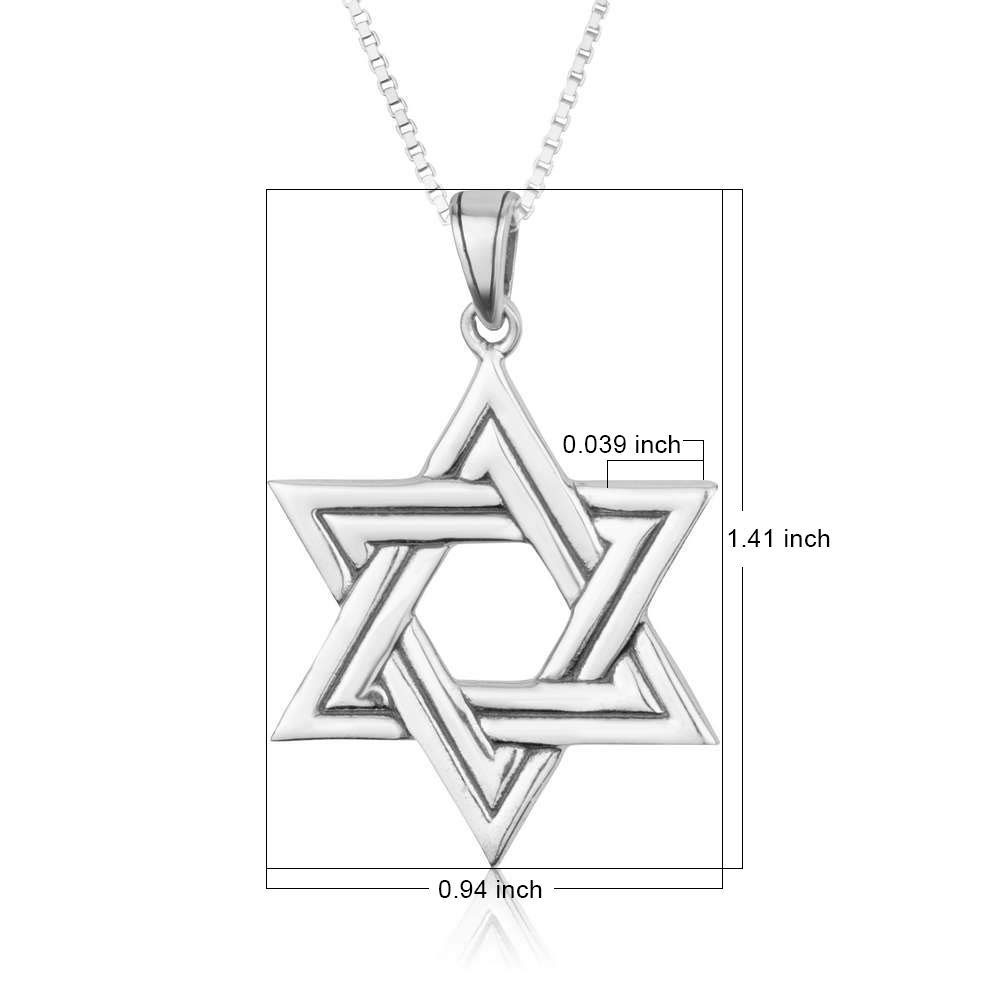 Marina Meiri Classic Mens 925 Sterling Silver Chain Necklace with Large Star Of David Jewish Pendant Charm, 24 Inch Box Chain Necklace - Estrella de David - Ancient Religious Judaica Amulet