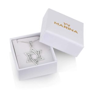 Marina Meiri Classic Mens 925 Sterling Silver Chain Necklace with Large Star Of David Jewish Pendant Charm, 24 Inch Box Chain Necklace - Estrella de David - Ancient Religious Judaica Amulet