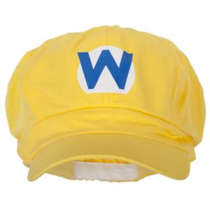 e4hats.com mario luigi wario waluigi heat transferred cotton elastic newsboy cap - yellow osfm