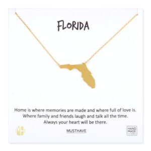 musthave florida 18k gold plated necklace with message card, yellow gold color, anchor chain, best gift necklace, size 16 inch + 2 inch extender, pendant, gift card