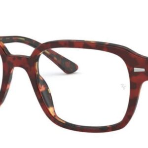 Ray-Ban Men's Rx5382 Square Prescription Eyeglass Frames, Transparent Red on Havana/Demo Lens, 52 mm