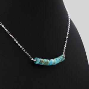 BLUEJOY “Elegance & Love” Native Indian Heishi Style Natural American Turquoise Bead Bar Dainty 925 Sterling Silver Necklace for Women