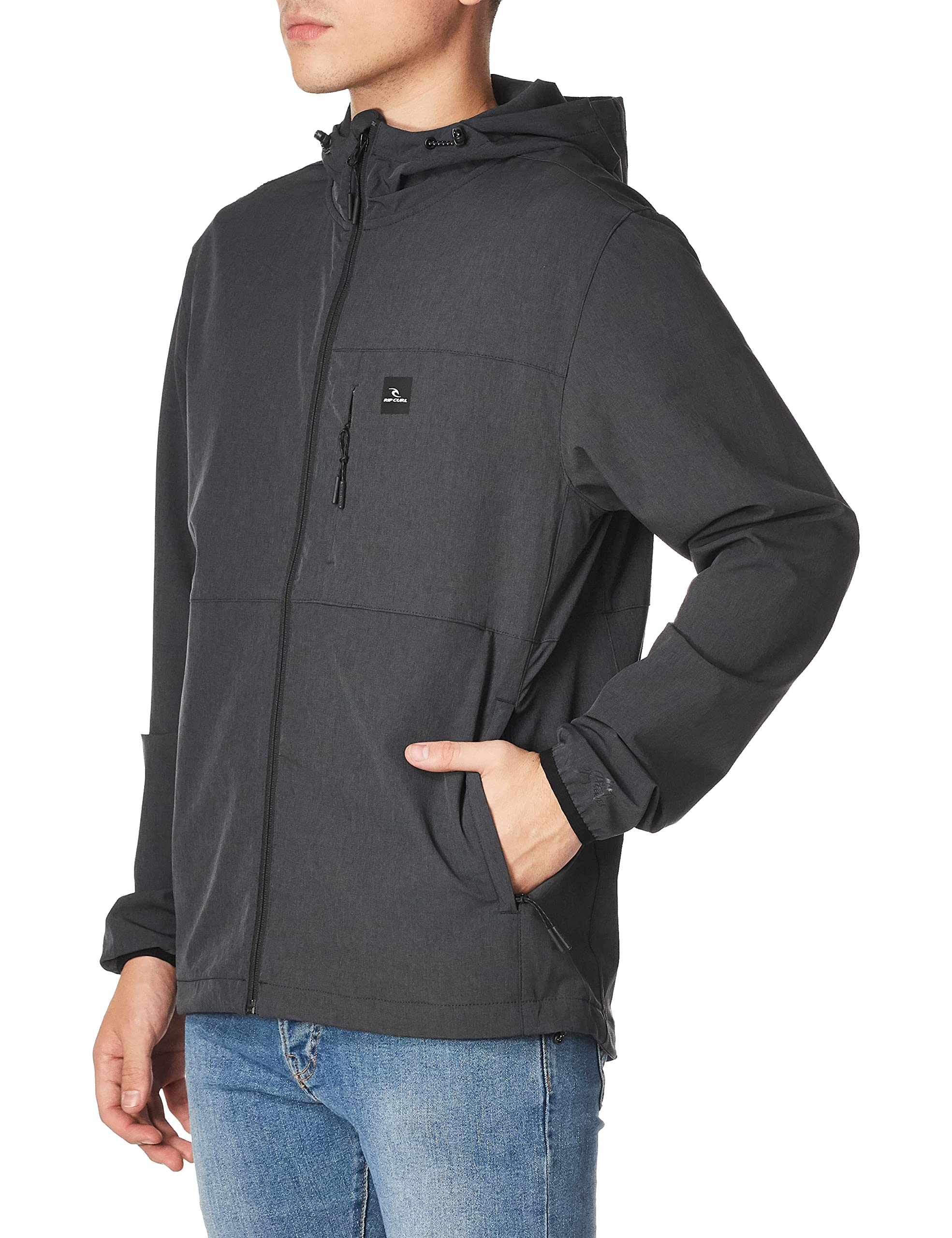 Rip Curl Men's Elite Anti Series Hooded Wind Breaker, Water Repellent Jacket, Black, X-Large