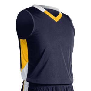 champro standard rebel adult basketball jersey, navy, gold, white, md