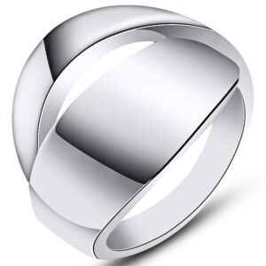 jude jewelers stainless steel plain wrap geometrical promise statement wedding party ring (silver, 9)