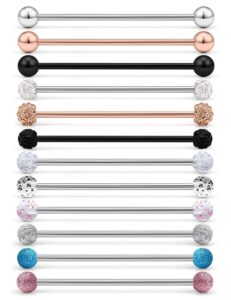 dyknasz 12pcs 14g stainless steel industrial barbell earrings for women men cartilage helix rings piercing jewelry silver-tone black rose gold 32mm 1 1/4 inch 32mm