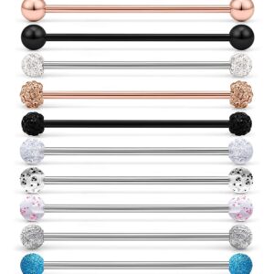 Dyknasz 12PCS 14G Stainless Steel Industrial Barbell Earrings for Women Men Cartilage Helix Rings Piercing Jewelry Silver-Tone Black Rose Gold 32mm 1 1/4 Inch 32mm