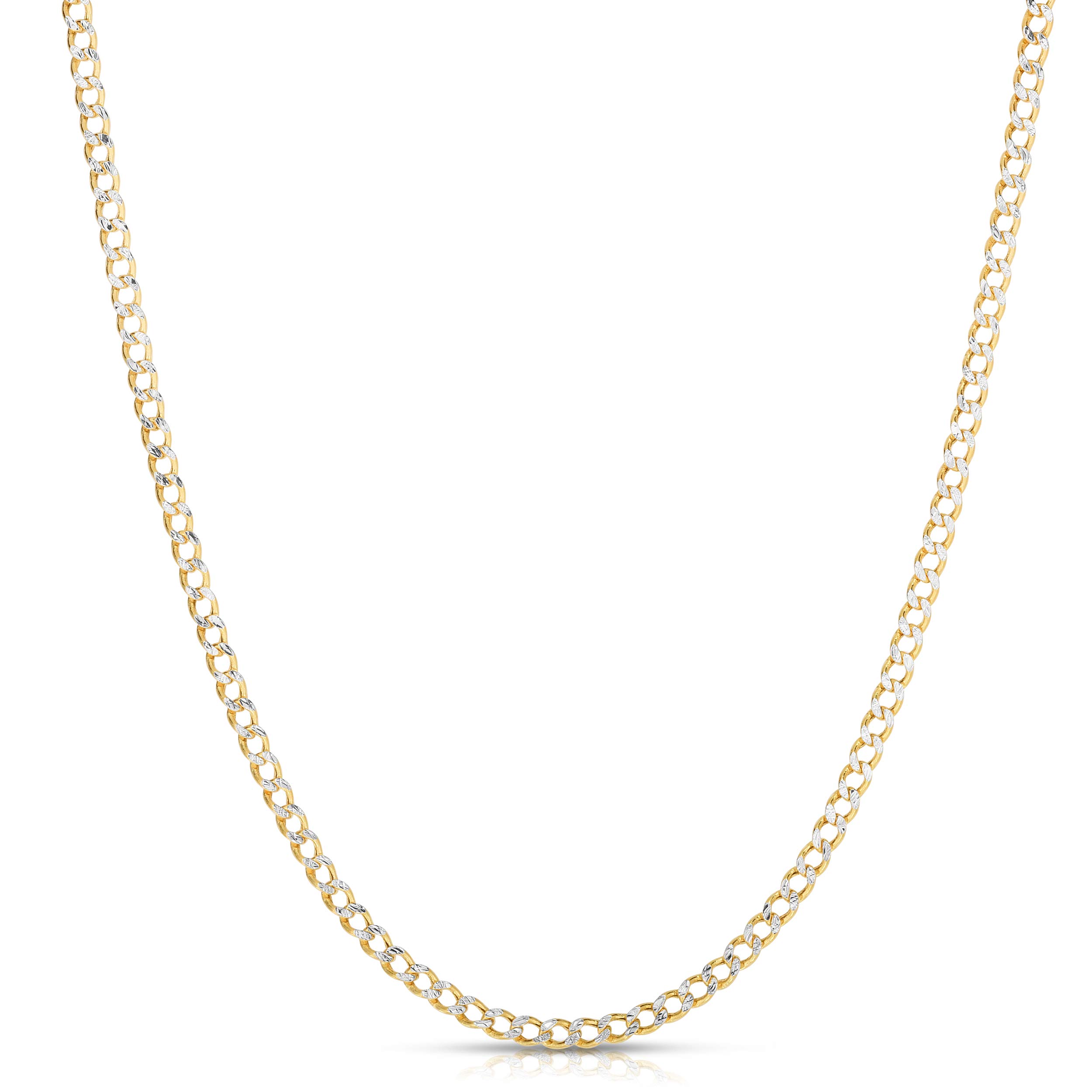 Floreo 10k Two Tone Yellow and White Gold 2.5mm Lightweight Curb Chain Necklace for Men and Women, 24 Inch