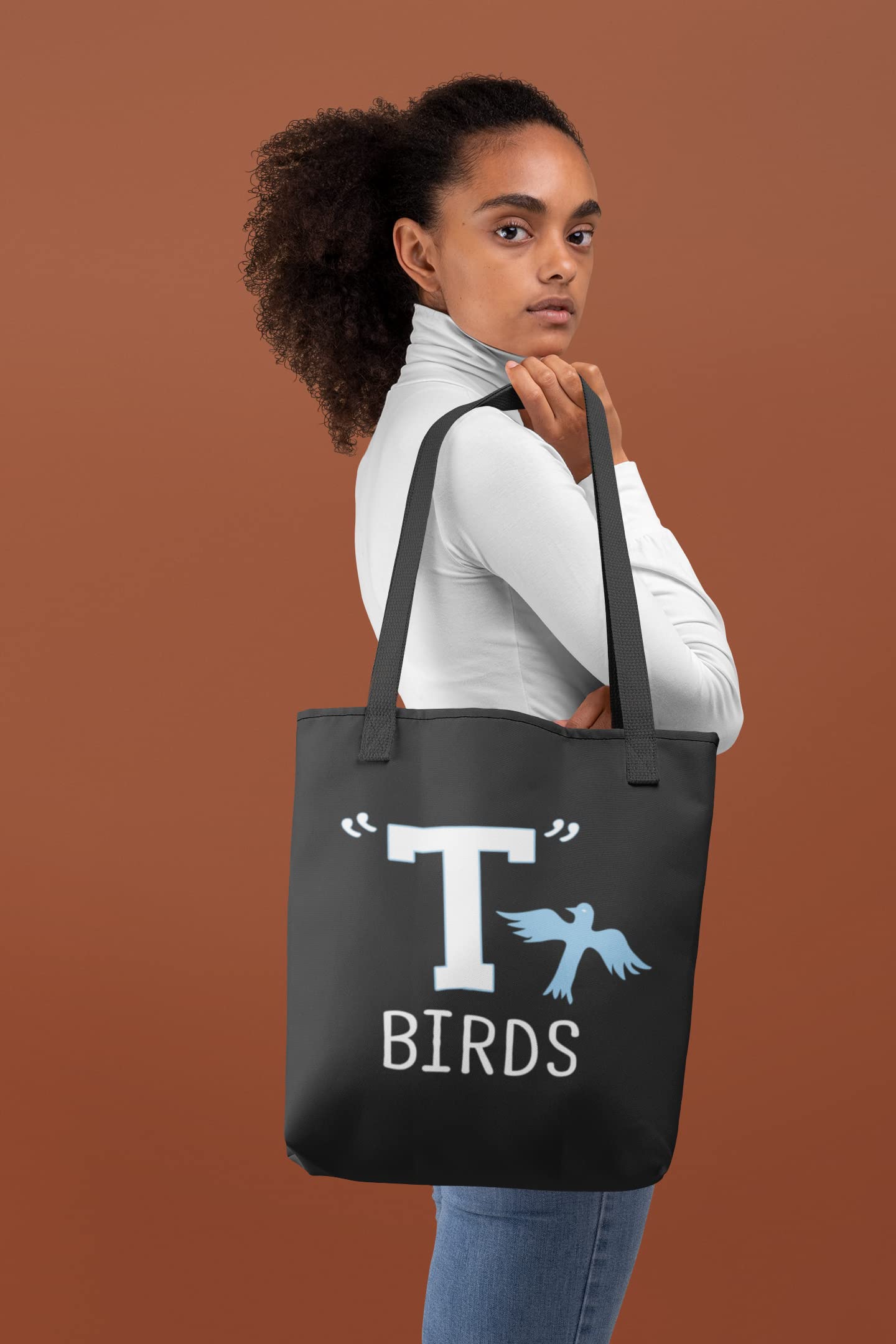 T Birds Canvas Tote Bag for Women, Cloth Bag Tbird Gang Logo Graphic Tees Black 15x15 inches