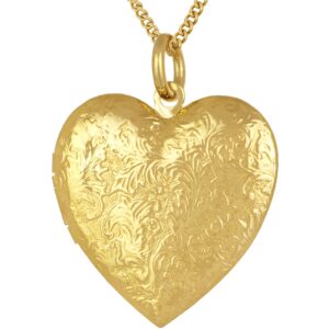 lifetime jewelry antique heart locket necklace that holds pictures 24k gold plated (big gold locket with chain)