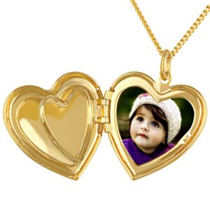 LIFETIME JEWELRY Antique Heart Locket Necklace That Holds Pictures 24k Gold Plated (Big Gold Locket with Chain)