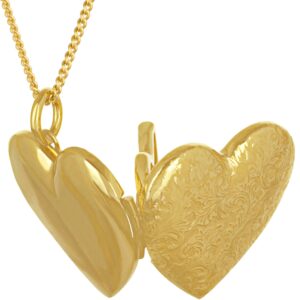 LIFETIME JEWELRY Antique Heart Locket Necklace That Holds Pictures 24k Gold Plated (Big Gold Locket with Chain)