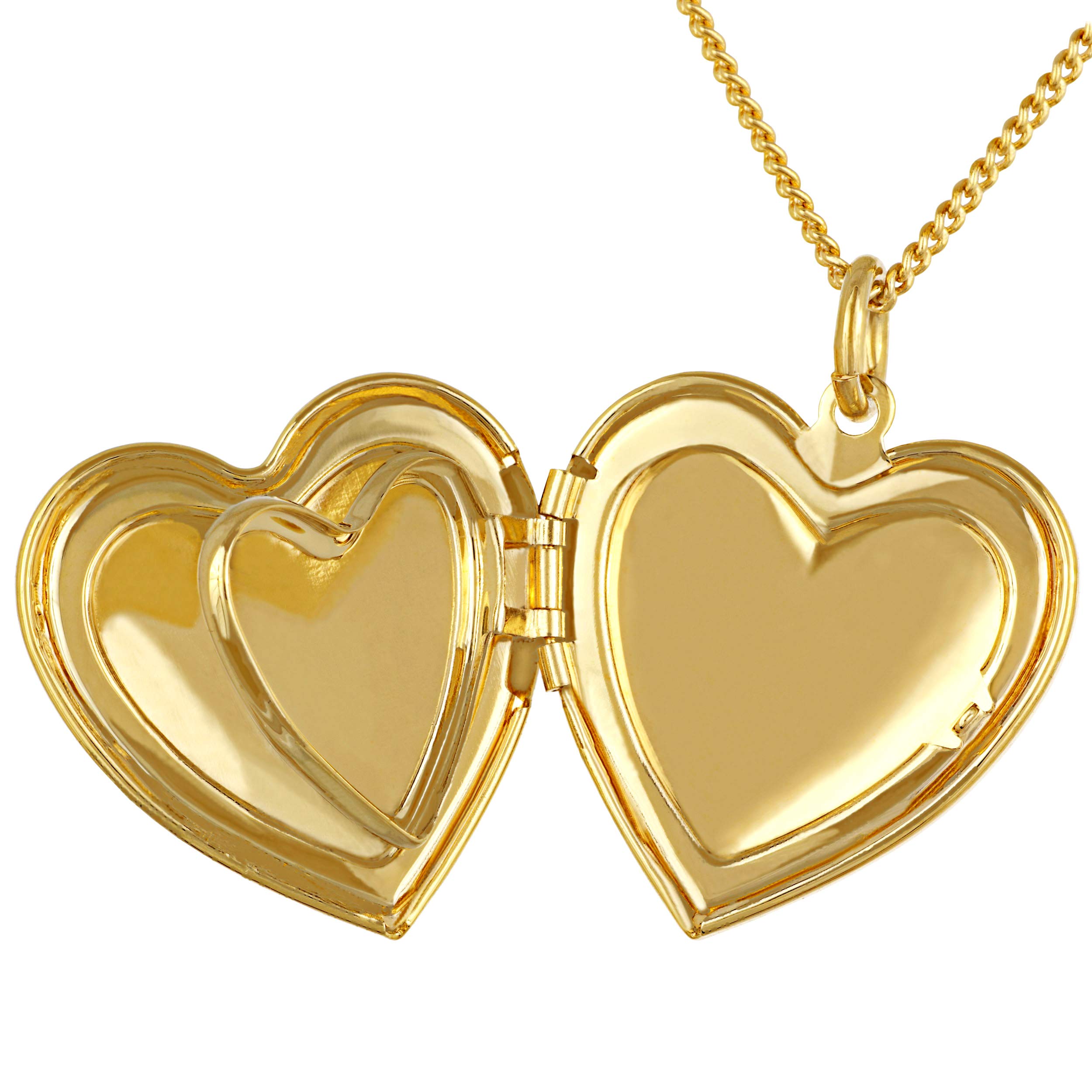 LIFETIME JEWELRY Antique Heart Locket Necklace That Holds Pictures 24k Gold Plated (Big Gold Locket with Chain)