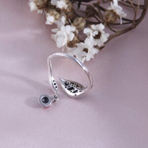 Helen de Lete Ladybug on Tree Leaf S925 Sterling Silver Adjustable Ring