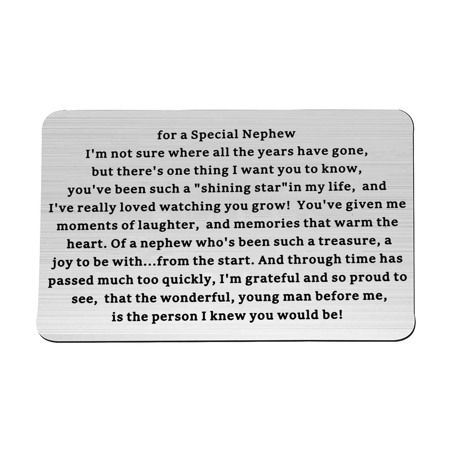 AKTAP Nephew Gift For A Special Nephew Engraved Wallet Insert Graduation Card Inspirational Gift For Nephew From Uncle (Nephew Engraved Wallet)