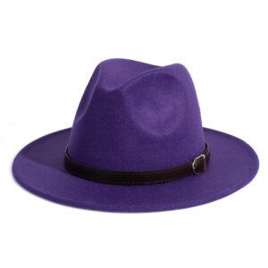 gossifan men & women panama hat classic wide brim fedora hat with belt buckle-purple