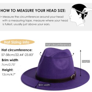 Gossifan Men & Women Panama Hat Classic Wide Brim Fedora Hat with Belt Buckle-Purple