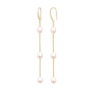 baroque pearl 18k gold hoop drop dangle earrings for women long snake chain dainty bridal earrings for wedding