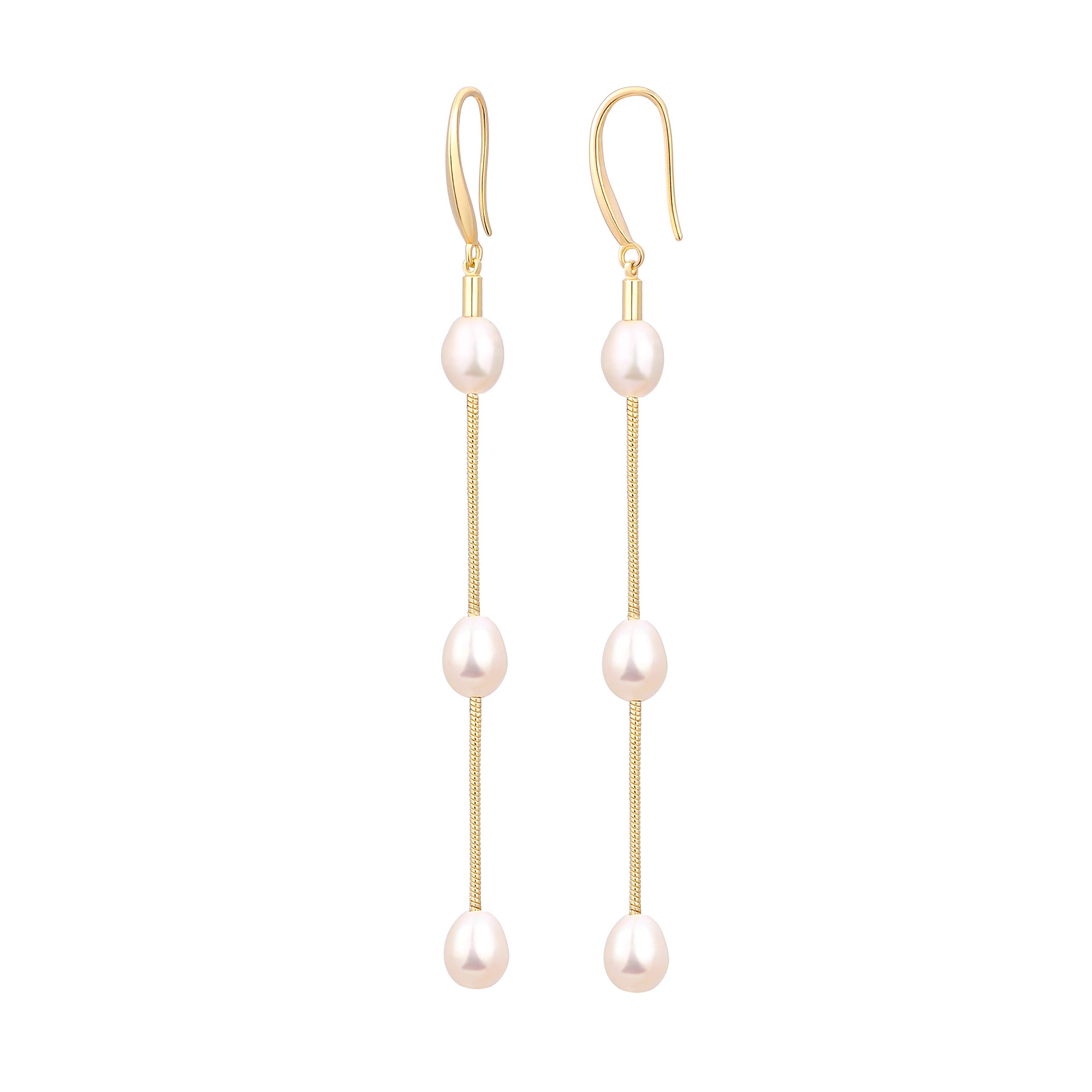 Baroque Pearl 18K Gold Hoop Drop Dangle Earrings for Women Long Snake Chain Dainty Bridal Earrings for Wedding