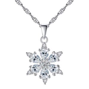 oka lucky snowflake necklace long pendant necklace with white cubic zirconia silver jewelry christmas new year holiday gifts for women girls