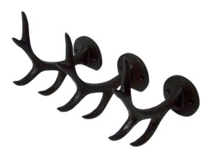 wowser four point dark brown deer antler cast iron wall mount coat hooks, 5 1/2 inch, set of 3