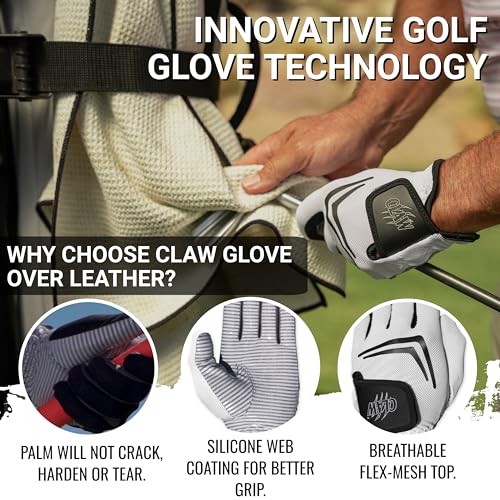 Caddy Daddy Claw Golf Gloves for Men | Mesh Gloves for Breathability | Flex-Mesh Design | Silicone-Web Coating for Max. Grip | Left & Right Hand | 100% Machine-Washable | Black, White, Grey