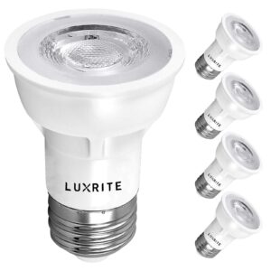 luxrite par16 led bulb, 5.5w (50w equivalent), 2700k warm white, 450 lumens, dimmable spot light, enclosed fixture rated, 40° beam angle, etl, damp rated, e26 medium base (4 pack)