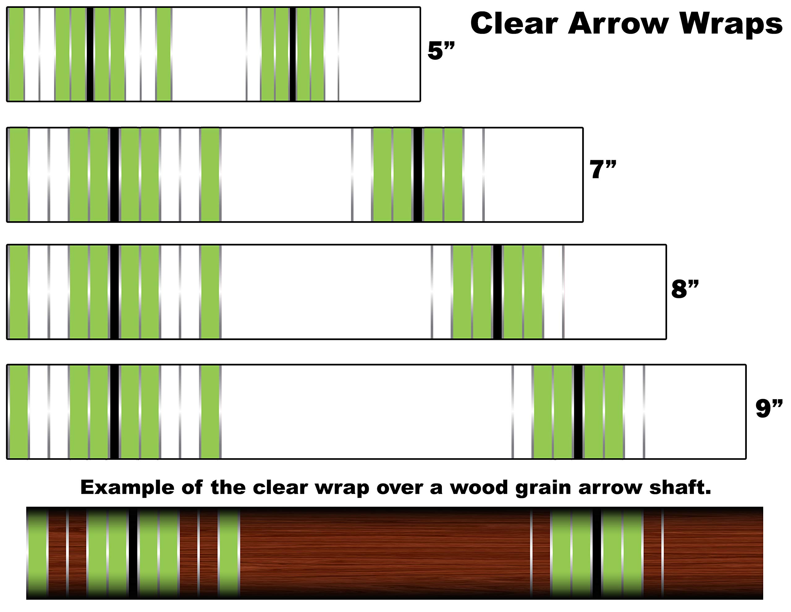 White Water Archery Non-Laminated Clear Transparent Lime Green Crests Traditional 13 Arrow Wraps 15 Pc Pack Choose Length Width (9, 1.12)