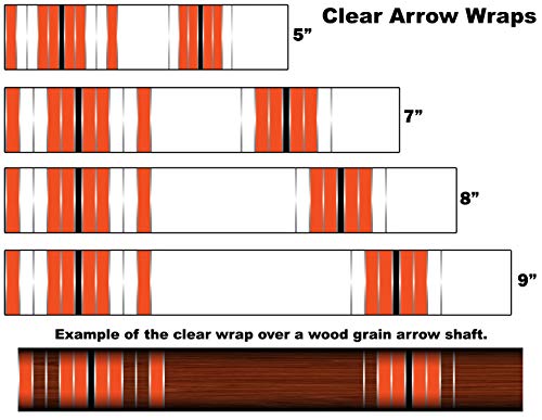 White Water Archery Non-Laminated Clear Transparent Orange Crests Traditional 13 Arrow Wraps 15 Pc Pack Choose Length Width (9, 75)