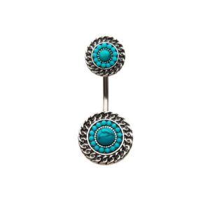 pierced owl tribal chain swirl bead centered stainless steel belly button navel ring (turquoise)