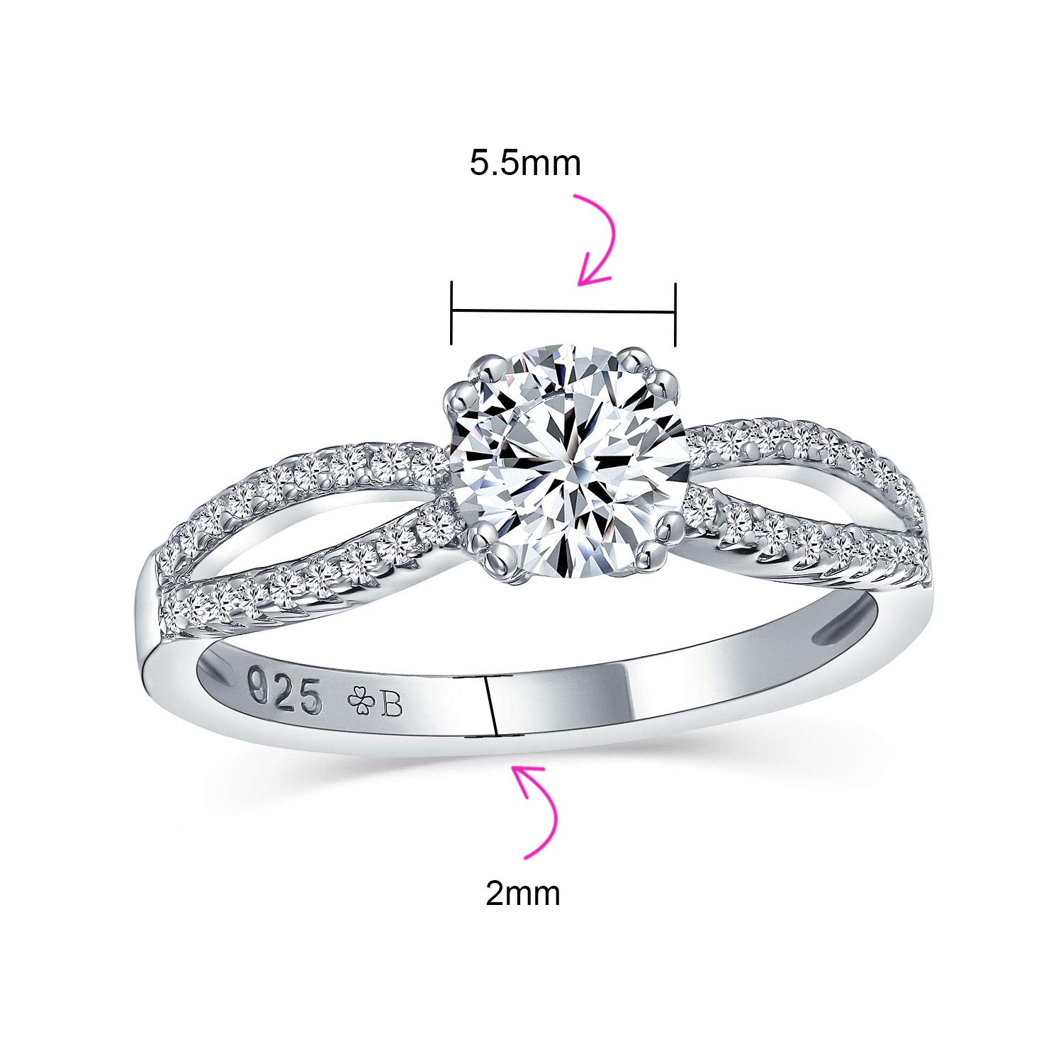 Personalize 1CT Delicate Round Brilliant Cut Solitaire AAA CZ Engagement Ring For Women .925 Sterling Silver Promise Pave Split Infinity Band Custom Engraved