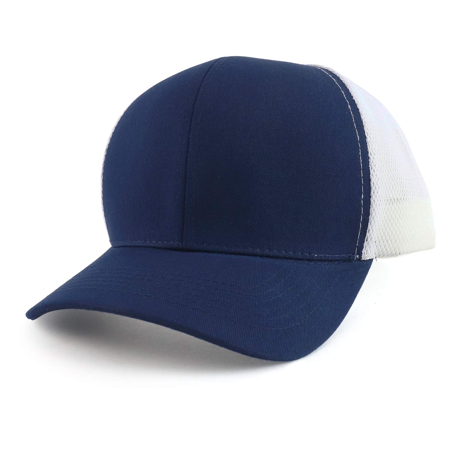 Trendy Apparel Shop Oversize XXL Structured Trucker Mesh Baseball Cap - Navy White - 2XL