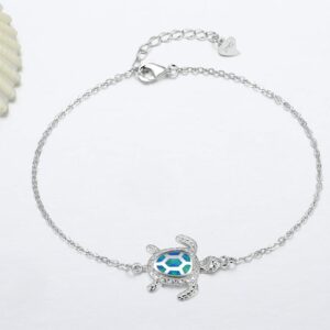 PUPILLEMON Blue Opal Sea Turtle Bracelet Sterling Silver Bracelets Fine Jewelry for Women Gifts