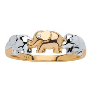 palmbeach yellow gold-plated sterling silver genuine diamond accent two tone elephant ring sizes 6-9 size 6