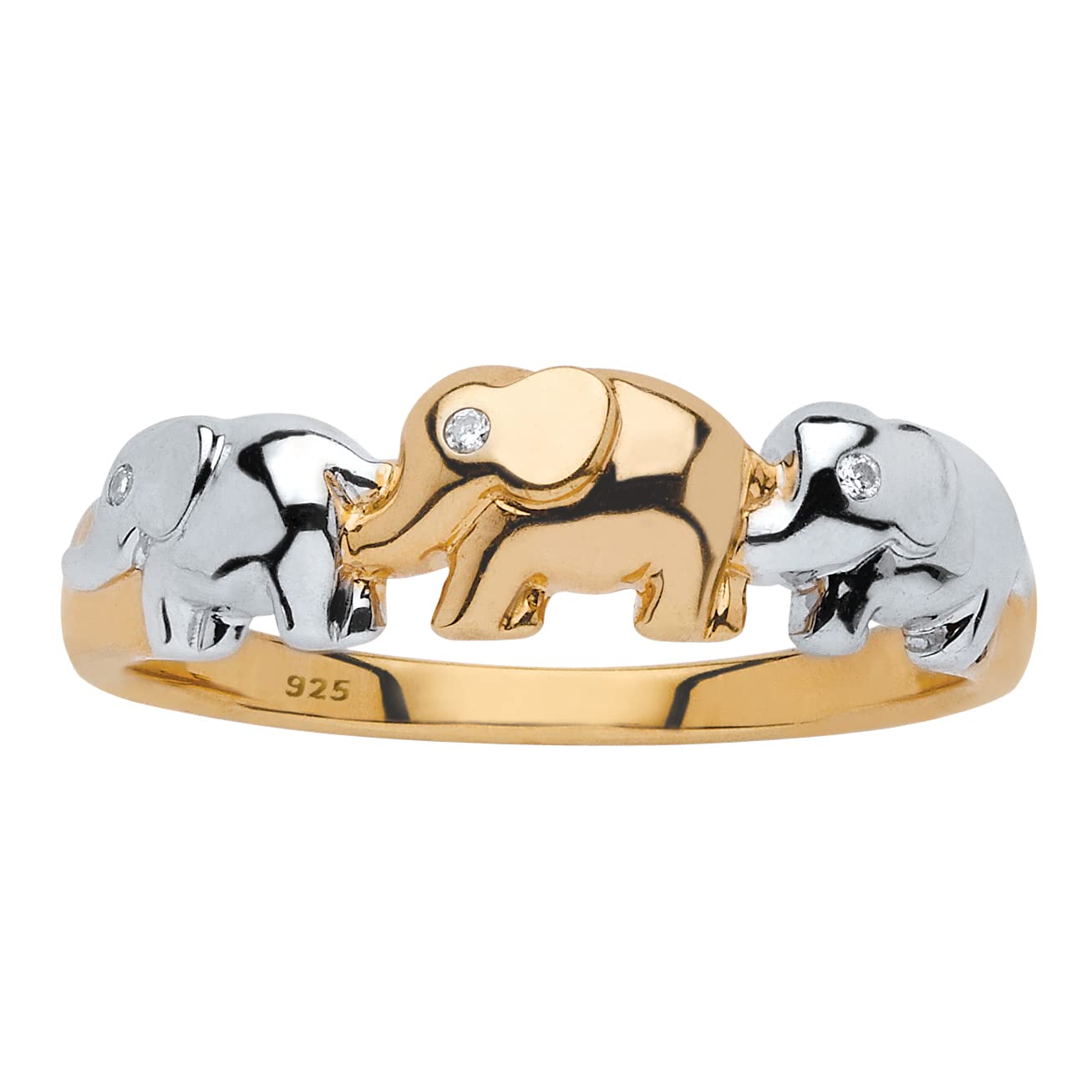 PalmBeach Yellow Gold-plated Sterling Silver Genuine Diamond Accent Two Tone Elephant Ring Sizes 6-9 Size 6