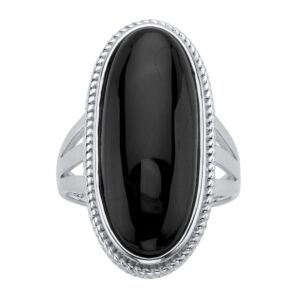 palmbeach sterling silver oval shaped natural black onyx spllit shank ring sizes 6-12 size 10