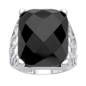 palmbeach sterling silver emerald cut natural black onyx checkerboard cut ring sizes 6-10 size 7