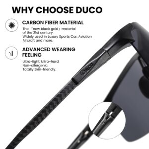 DUCO Sunglasses Men Polarized Sunglasses Carbon Fiber Black Sports Sunglasses For Golfing Fishing Driving UV400 Protection DC8277