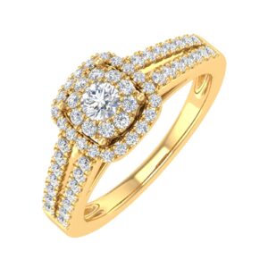 1/2 carat prong set diamond cushion cut halo engagement ring in 10k yellow gold (ring size 8)