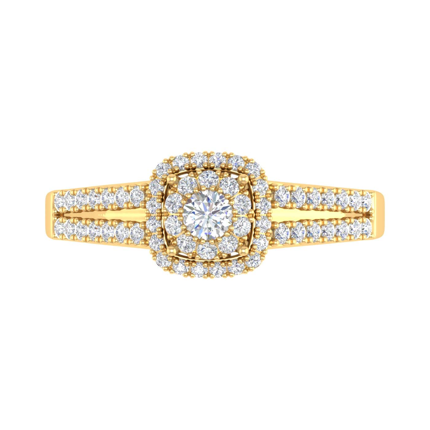 1/2 Carat Prong Set Diamond Cushion Cut Halo Engagement Ring in 10K Yellow Gold (Ring Size 8)