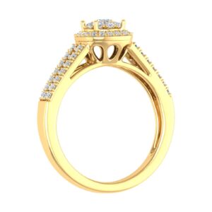 1/2 Carat Prong Set Diamond Cushion Cut Halo Engagement Ring in 10K Yellow Gold (Ring Size 8)